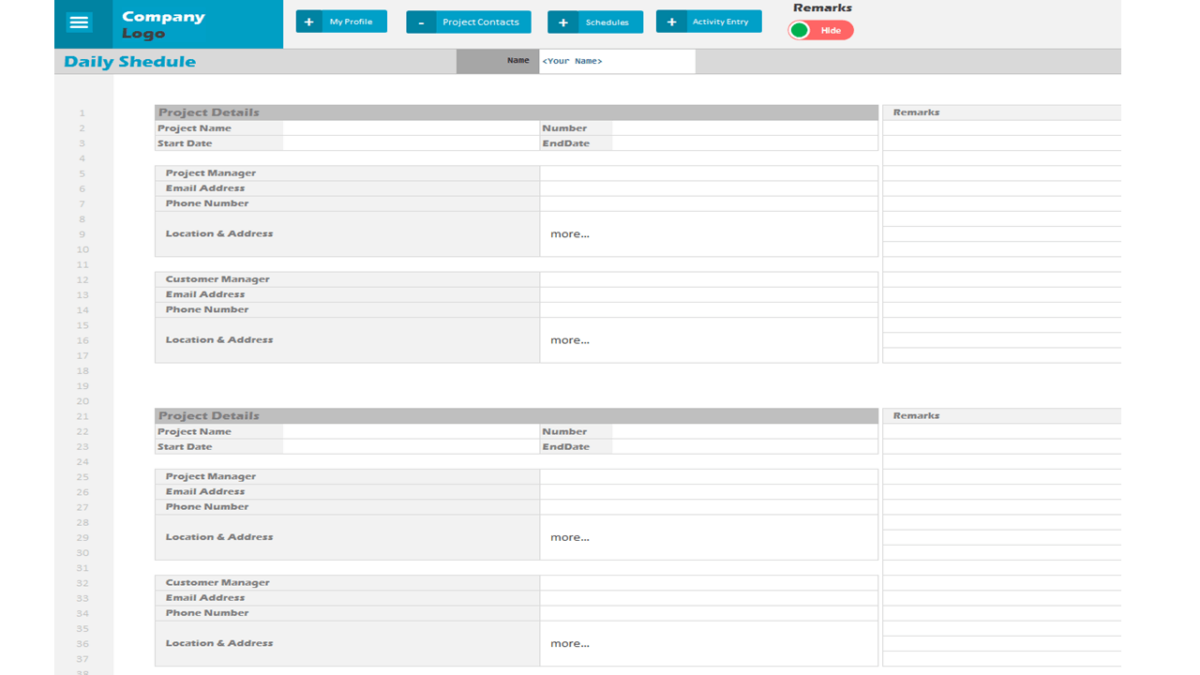 Daily Scheduler - Excel Project Management Templates