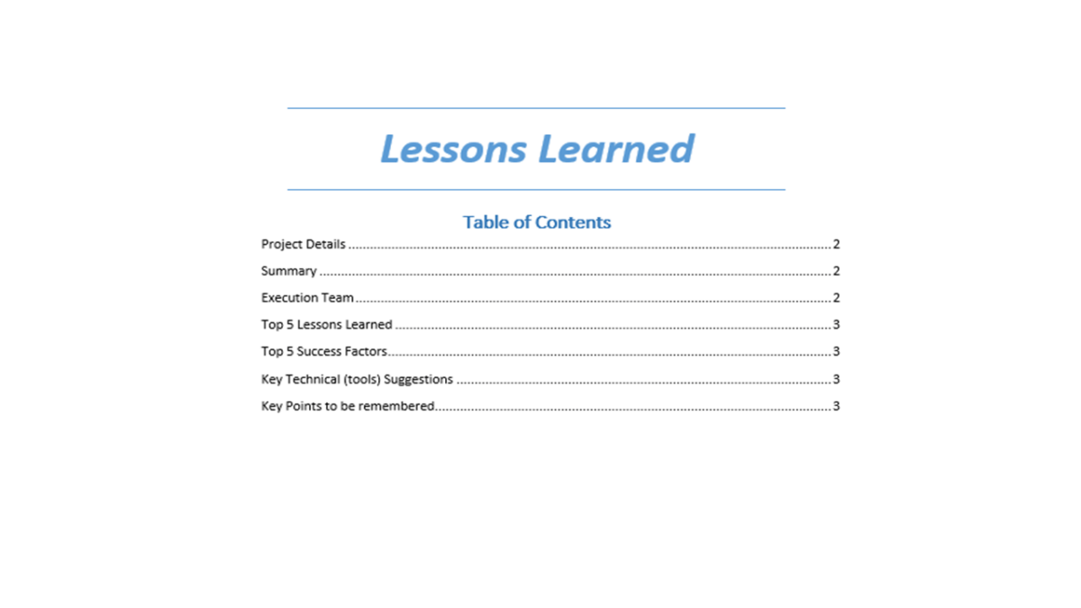 Lessons Learned Template - Analysistabs