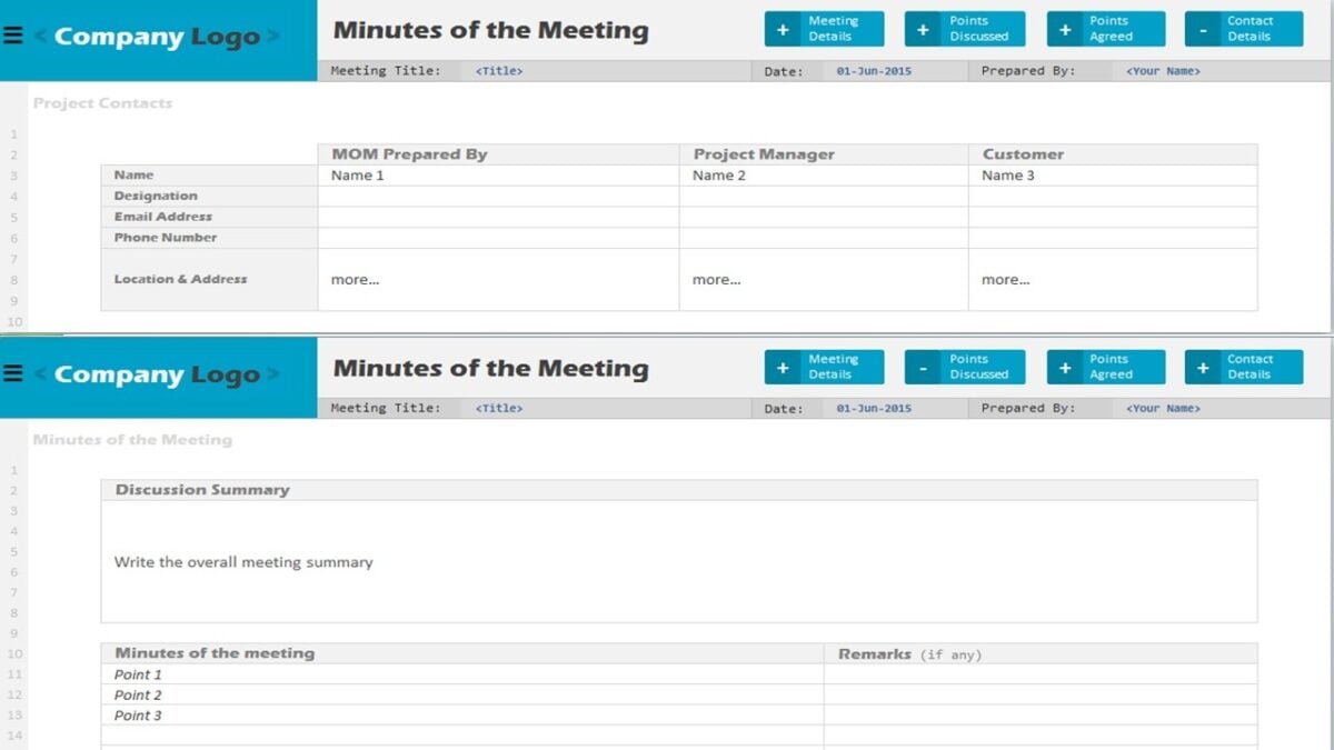 Minutes of Meeting Project Management Template