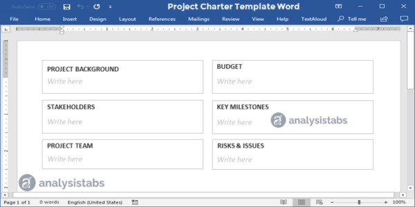Project Charter Word Template - Project Managment