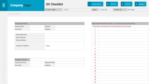 QC CheckList - Excel Project Management Templates