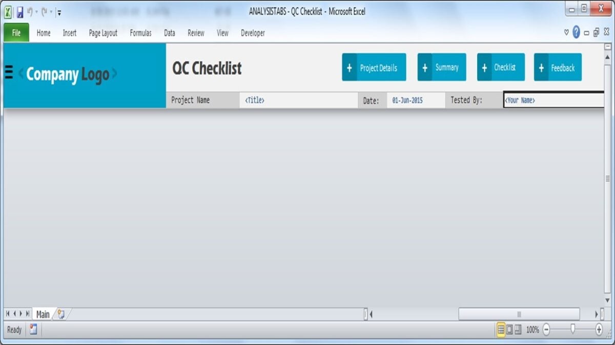 QC CheckList - Excel Project Management Templates