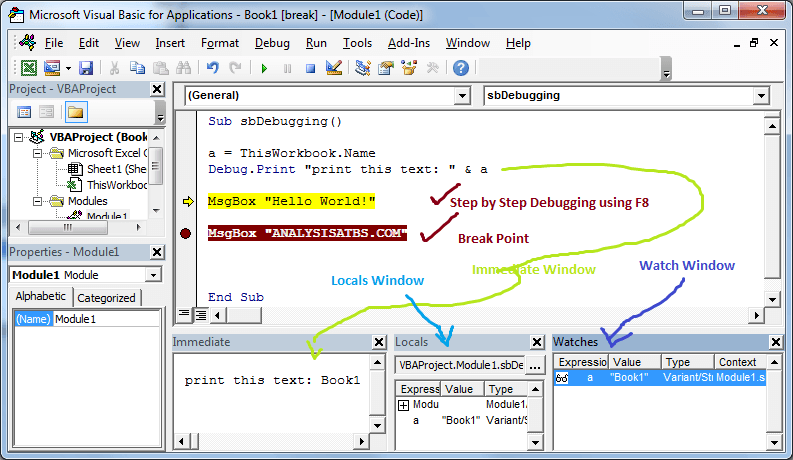 Debug Code In Excel VBA Analysistabs