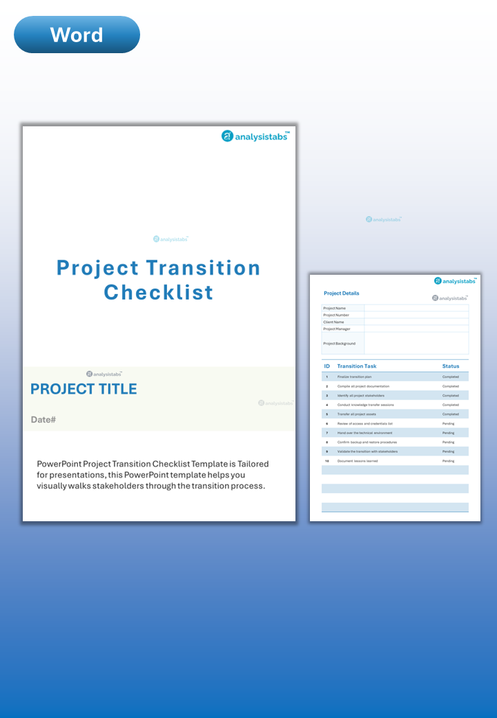Project Transition Checklist Template - Excel, Word, PPT & PDF