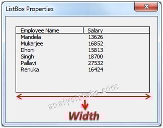 VBA Width Property of ListBox Explained with Examples